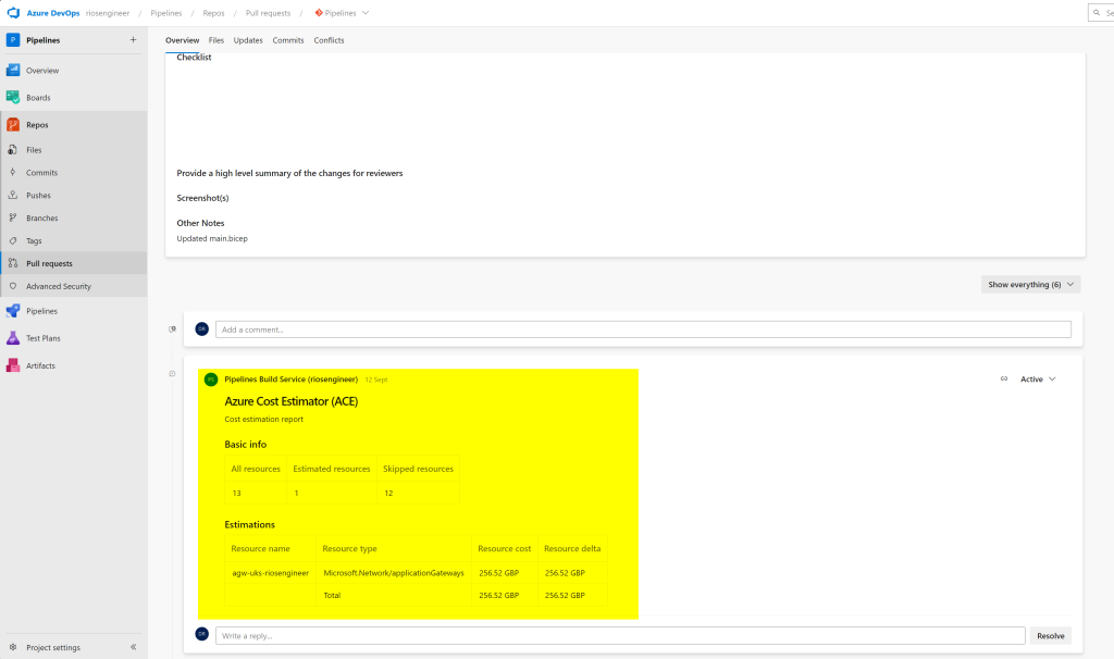 Get Azure cost estimates in Azure DevOps PR comments with Bicep - Rios ...